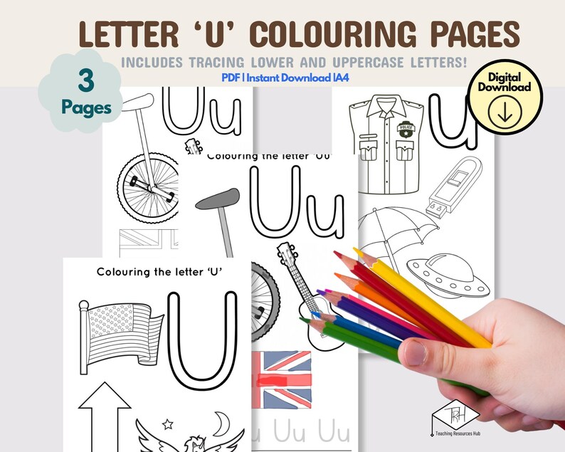 Phonics Alphabet Letter U Colouring Printable Coloring Pages A4 Toddler ...