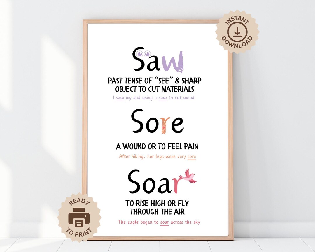 Saw Sore Soar Graphic Poster, English Classroom Decor, Common ...