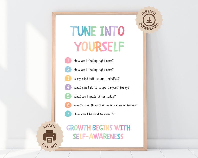 Tune Into Yourself Poster, School Counselor Print, Mindfulness Self ...
