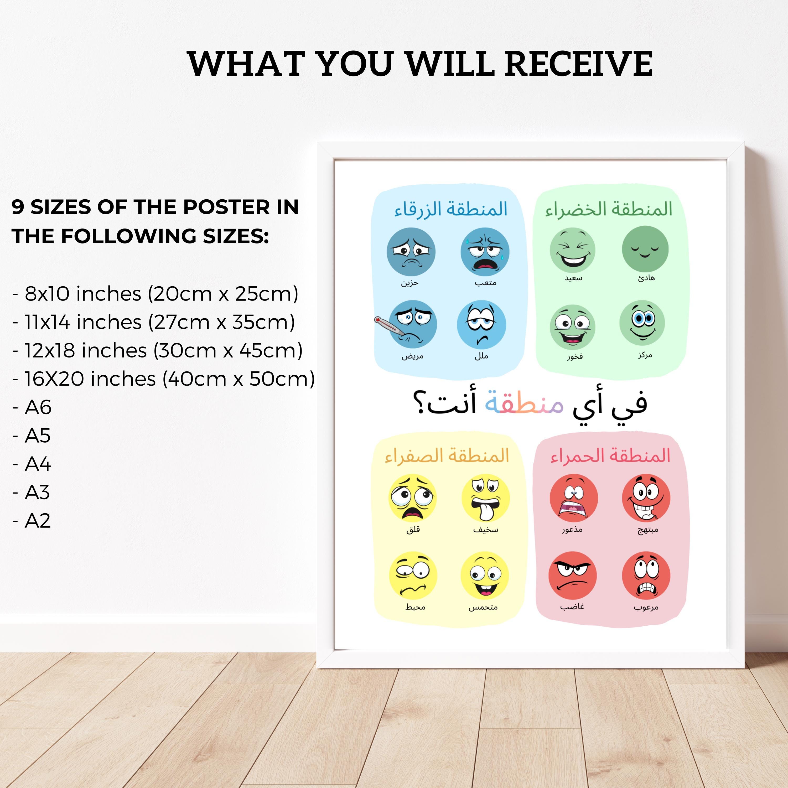 Zones of Regulation Arabic Poster, Printable Educational Office Poster ...