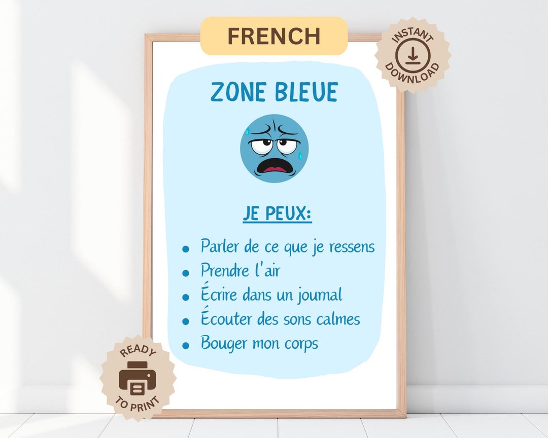 Blue Zone of Regulation French Poster + Actions, Printable Educational ...