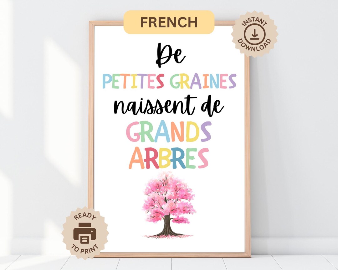 French Tiny Seeds Grow Mighty Trees Spring Poster, Growth Mindset ...