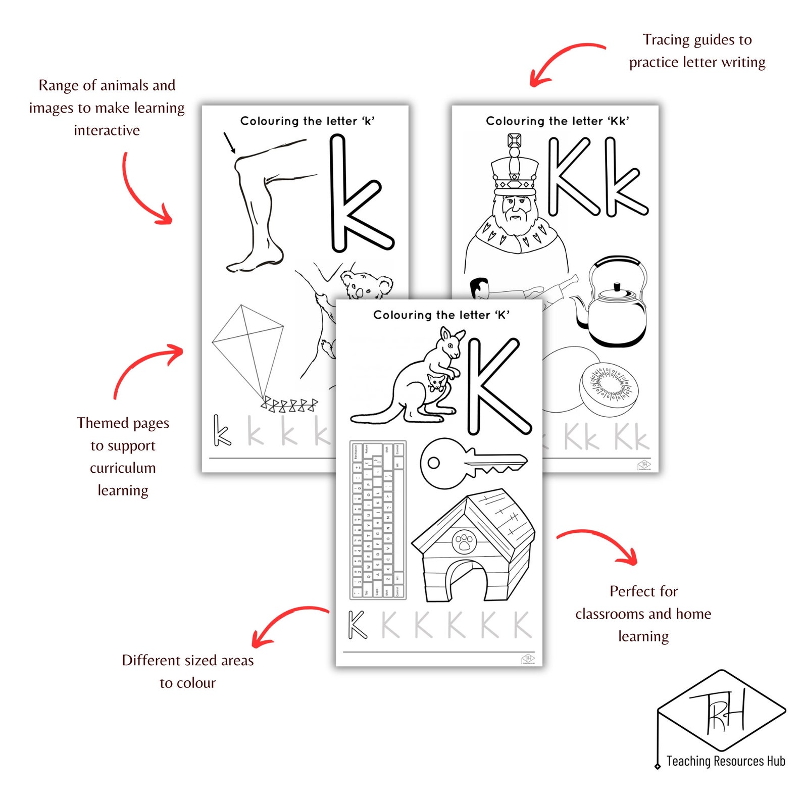 Phonics Alphabet Letter K Colouring Printable Coloring Pages A4 Toddler ...