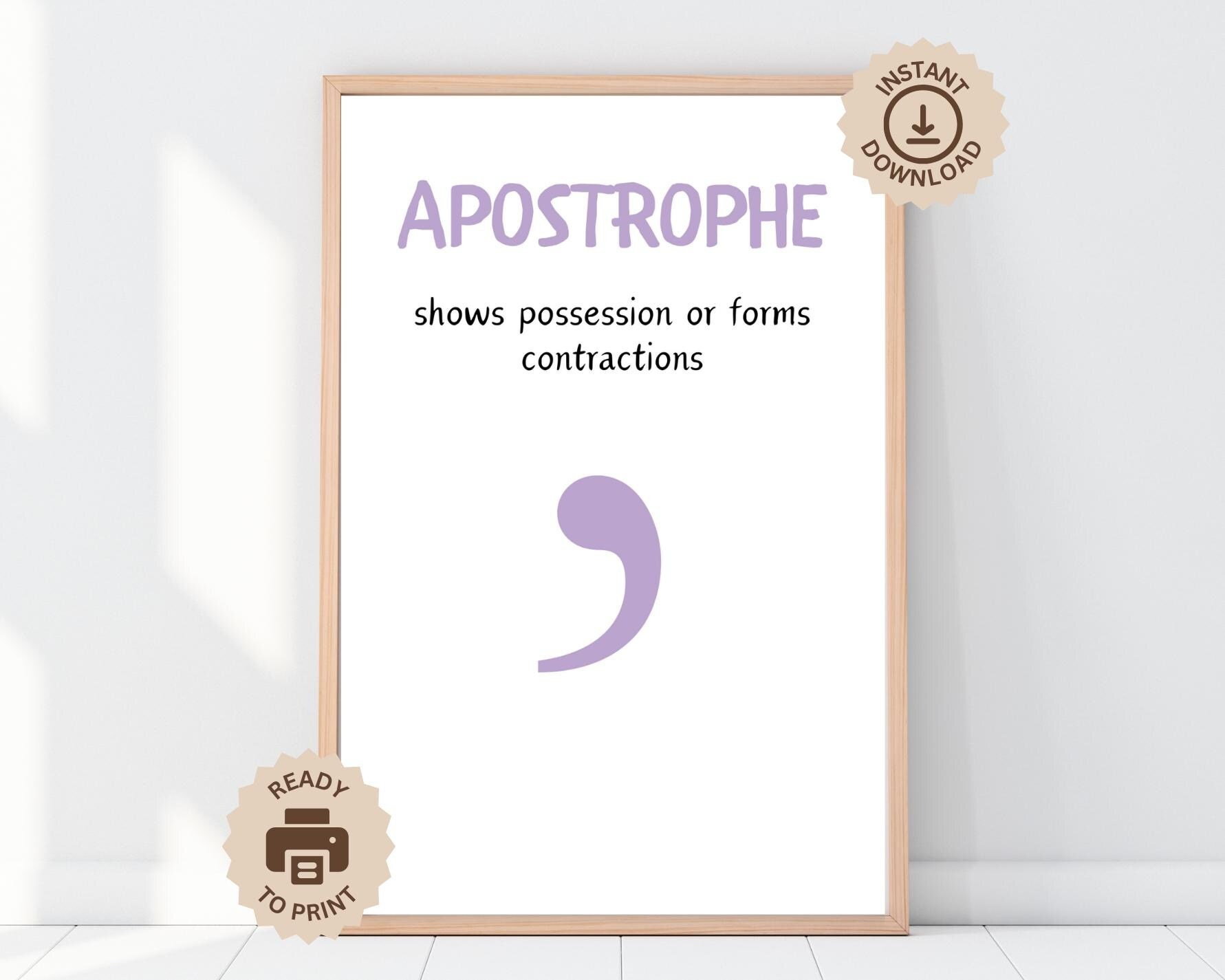 Apostrophe Punctuation Poster, English Classroom Decor, Educational ...