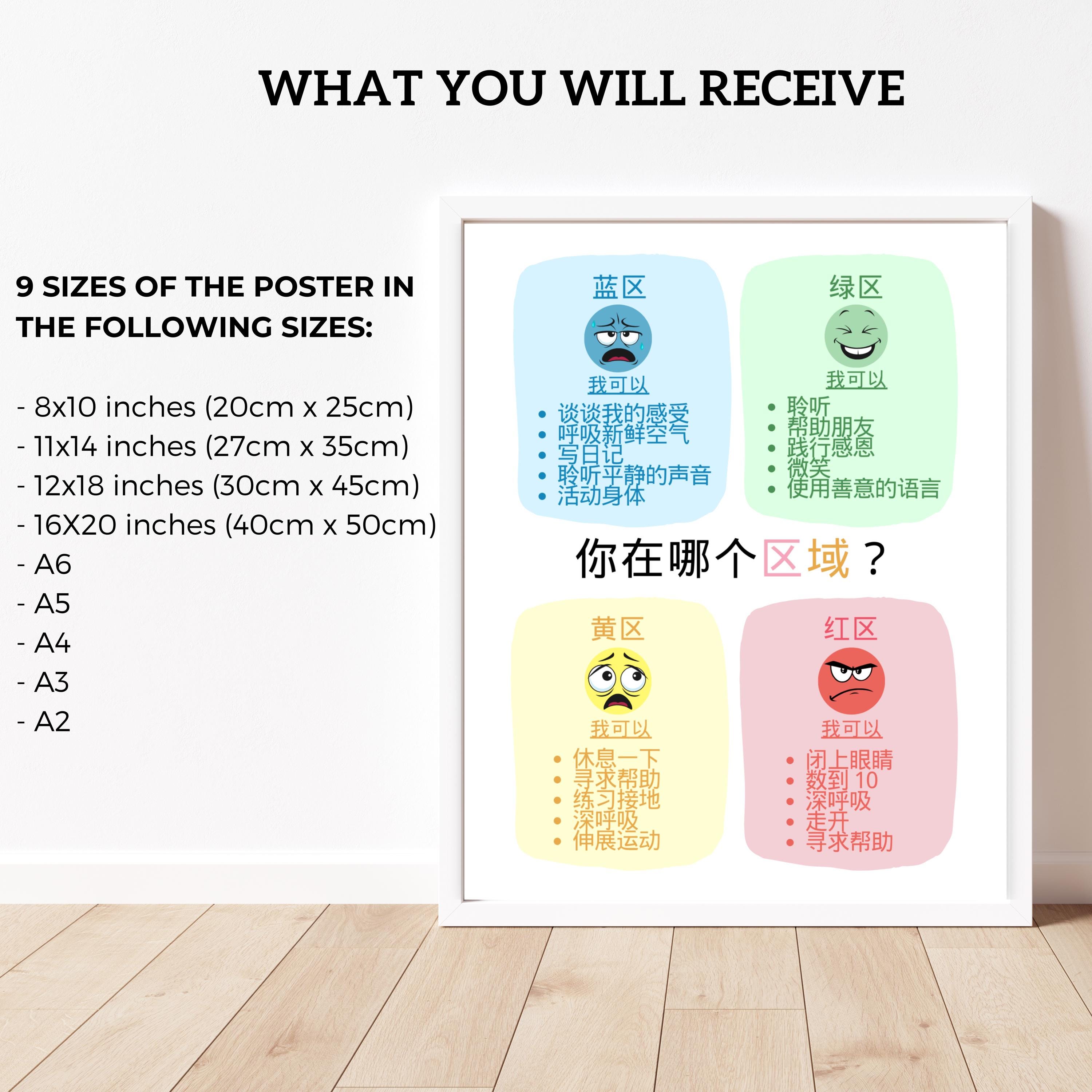 Zones of Regulation and Actions Chinese Poster, Printable Educational ...