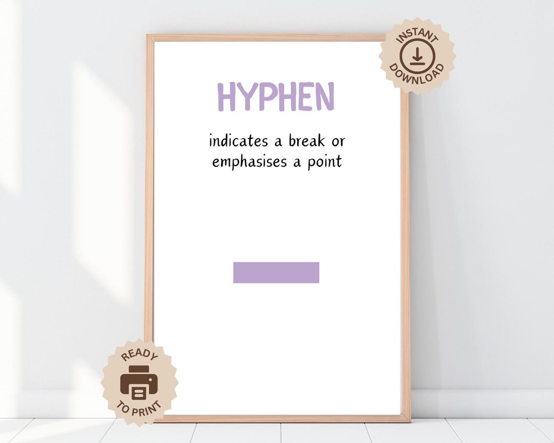 Hyphen Punctuation Poster, English Classroom Decor, Educational Grammar ...