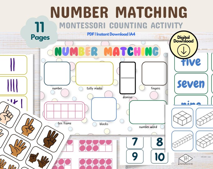 Number Matching Activity 1 to 20 Montessori Counting Practice Preschool ...
