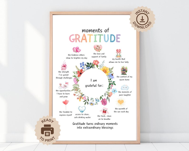 Moments of Gratitude Poster, Therapy Office Counselor Decor, Growth ...