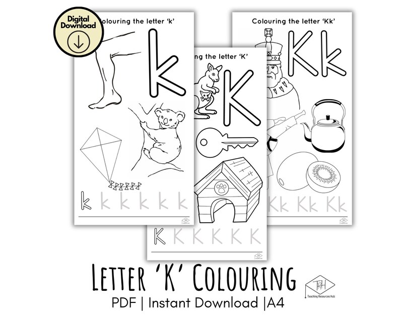 Phonics Alphabet Letter K Colouring Printable Coloring Pages - Etsy