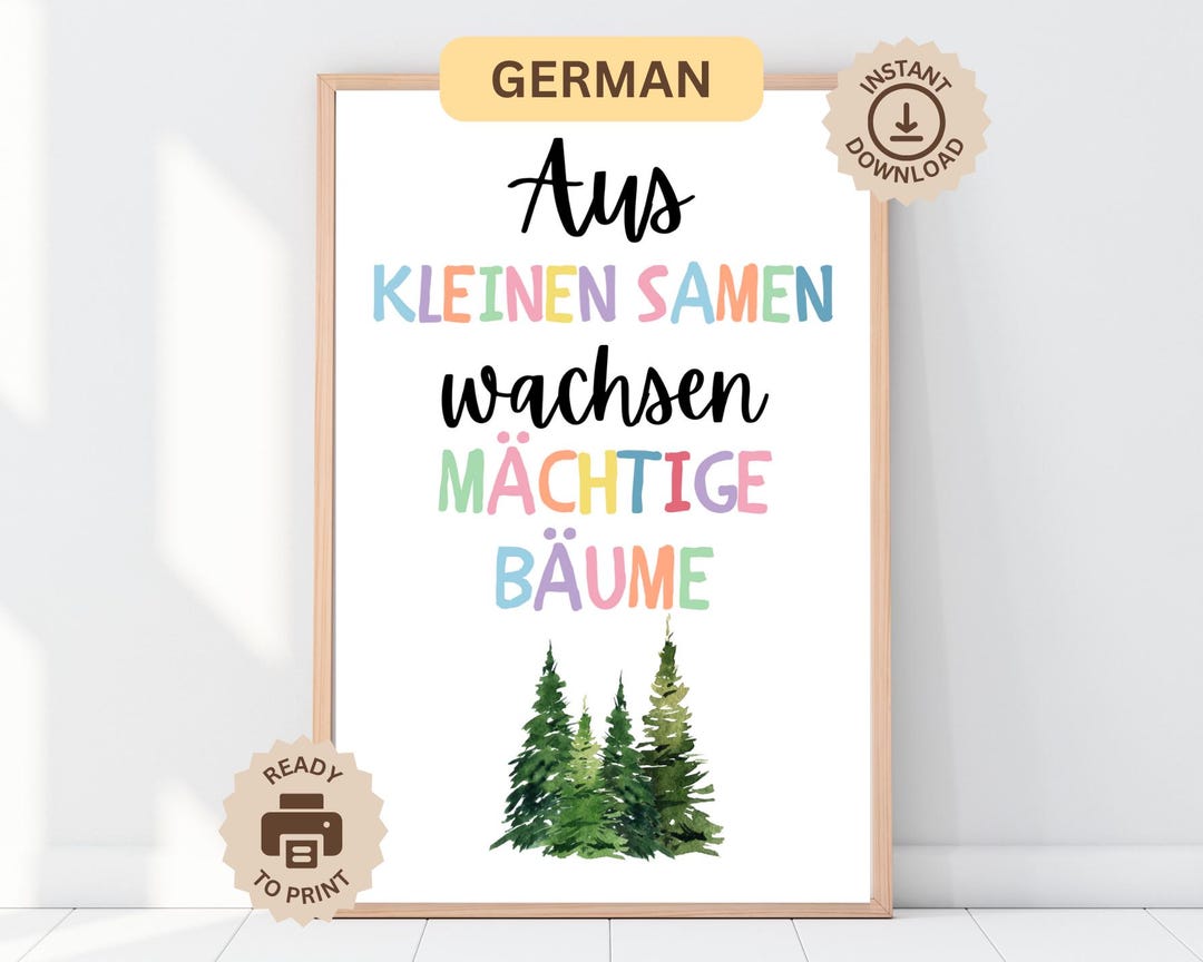 German Tiny Seeds Grow Mighty Trees Green Poster, Growth Mindset ...