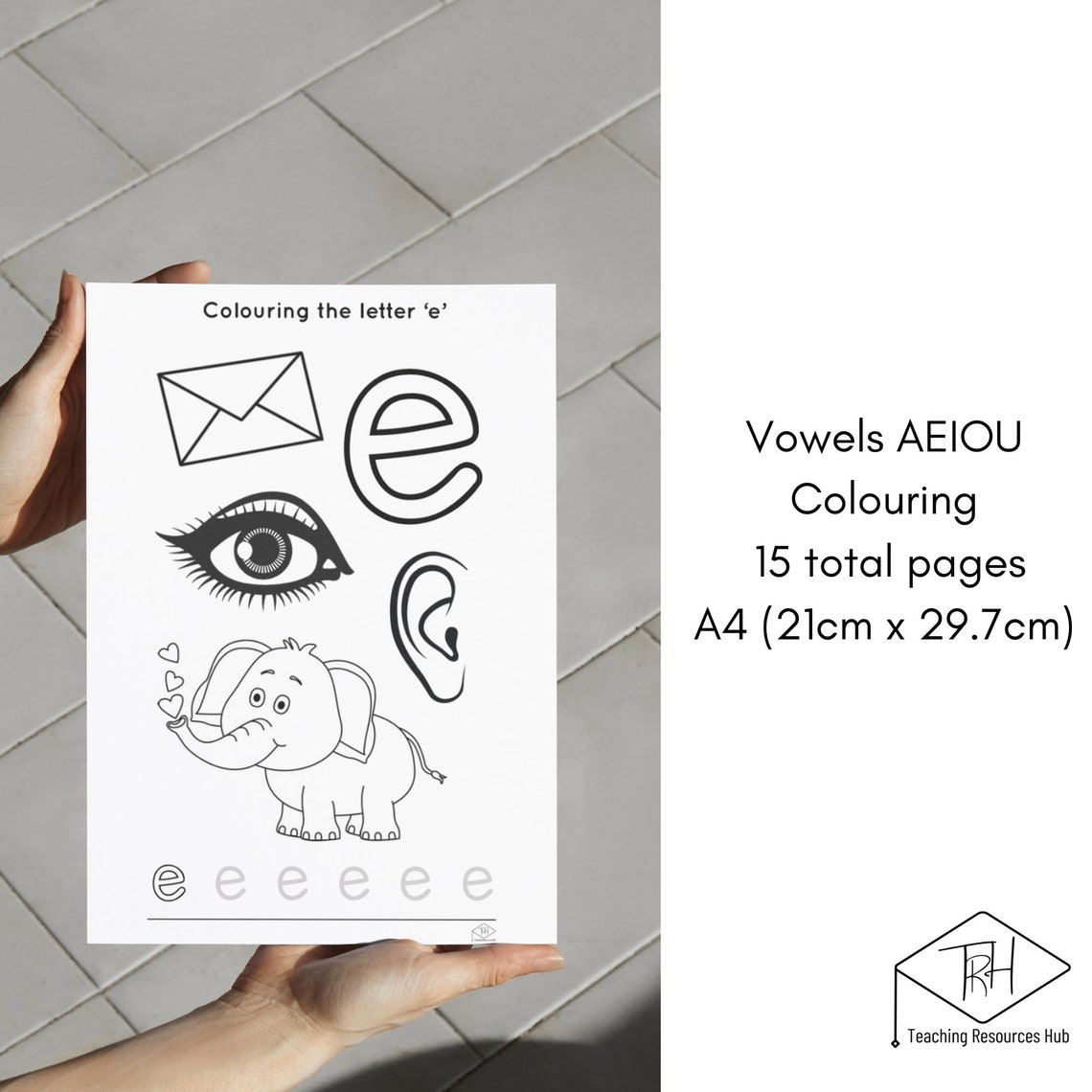 Phonics Vowels AEIOU Letters Colouring Printable Coloring Pages, A4 ...