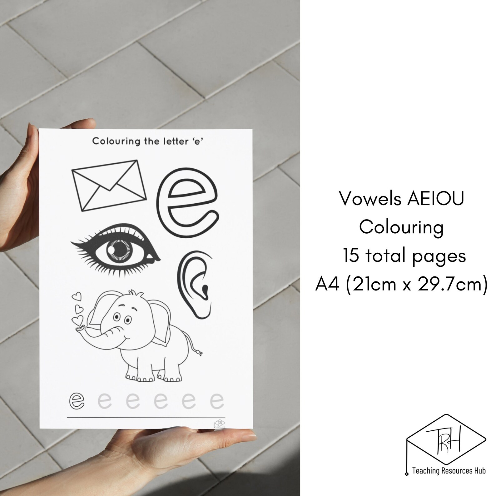 Phonics Vowels AEIOU Letters Colouring Printable Coloring Pages, A4 ...