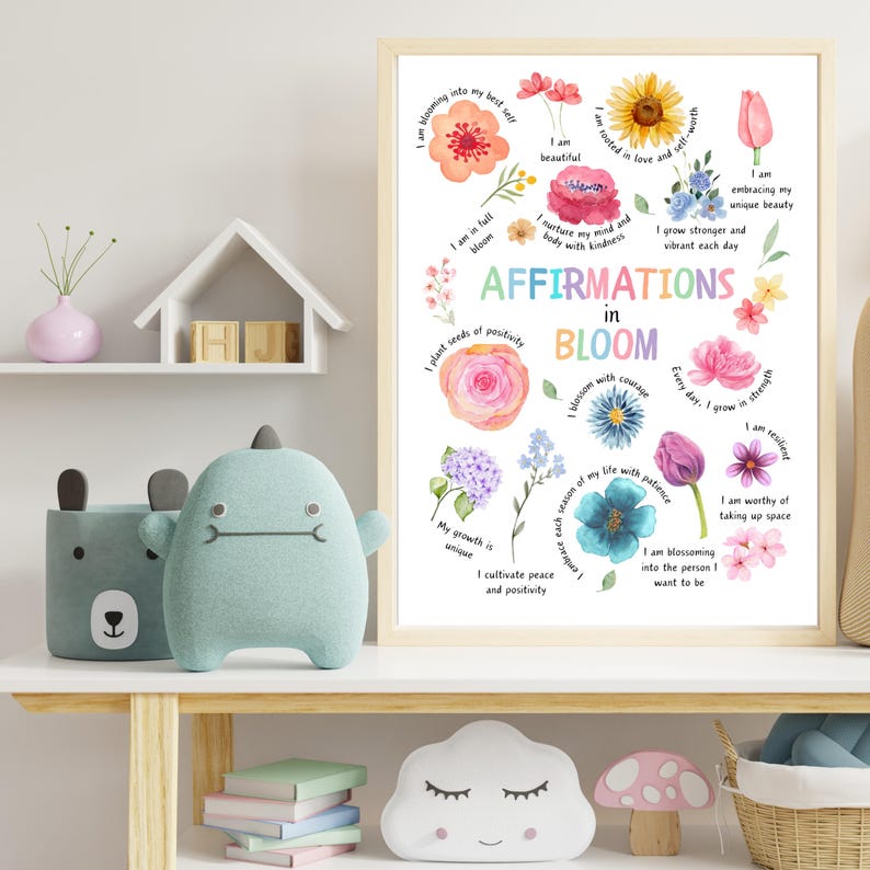 Affirmations in Bloom Poster, Therapy Office Counselor Decor, Growth ...
