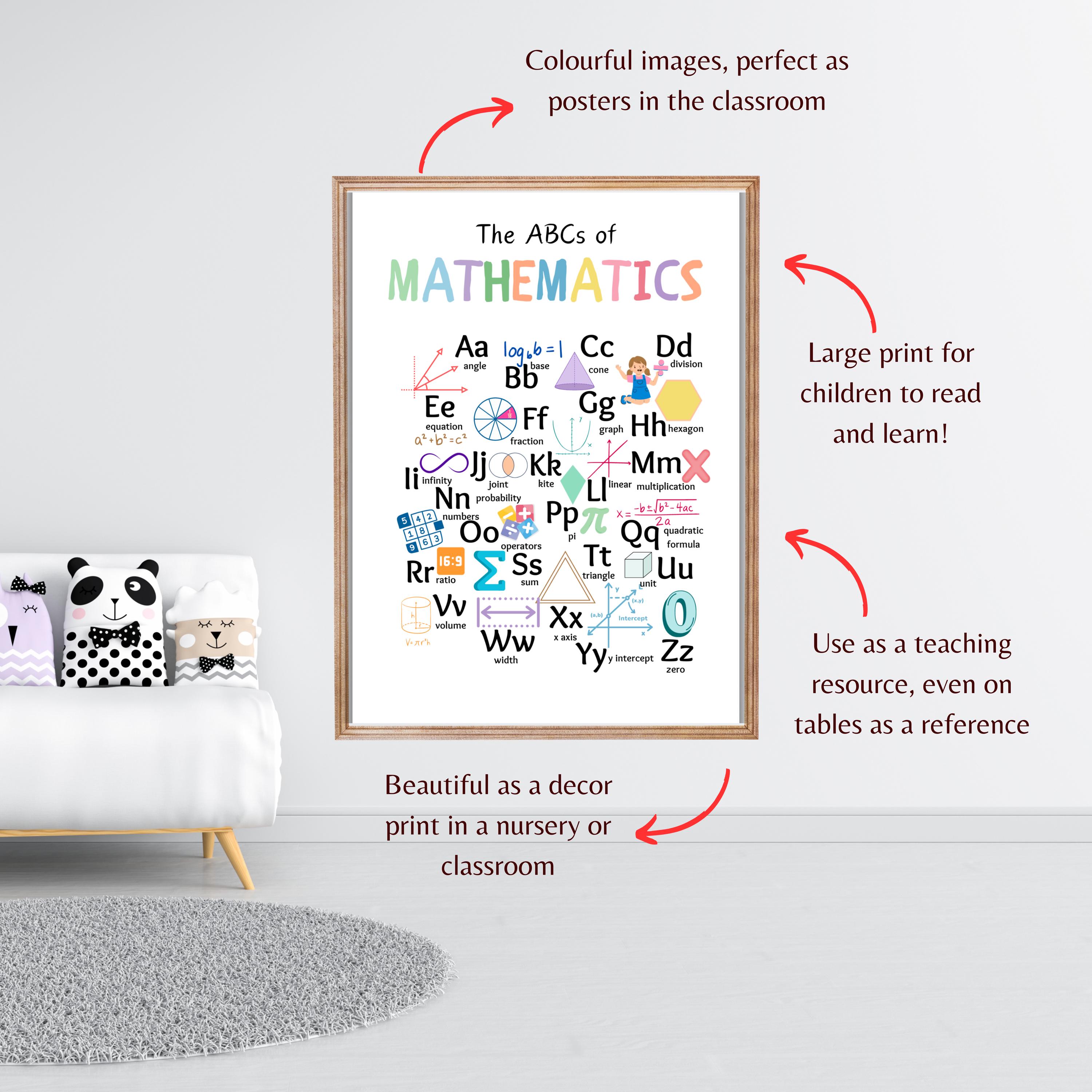 The Abcs of Mathematics Poster, Maths Teacher Wall Art Print, Math ...
