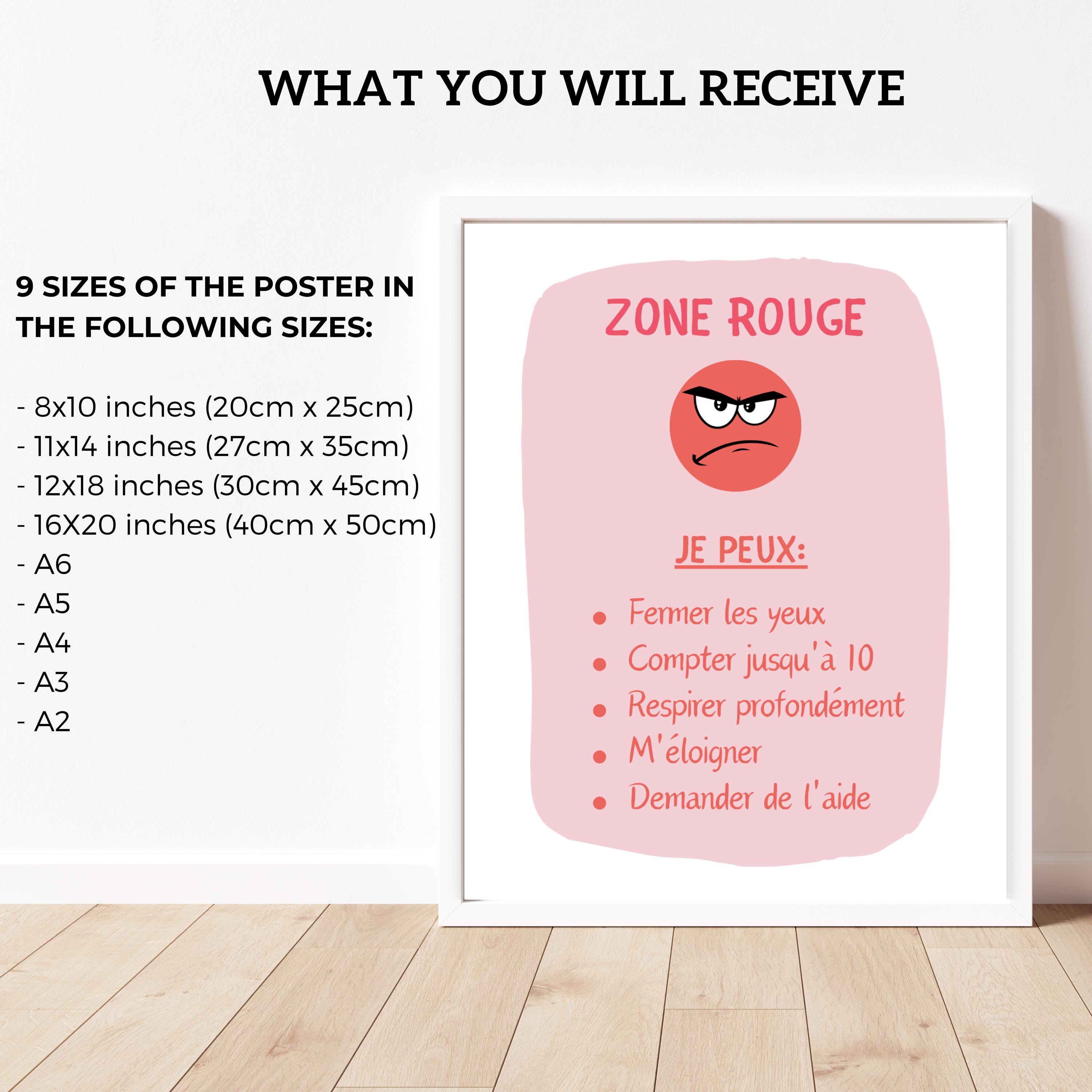 Red Zone of Regulation French Poster + Actions, Printable Educational ...