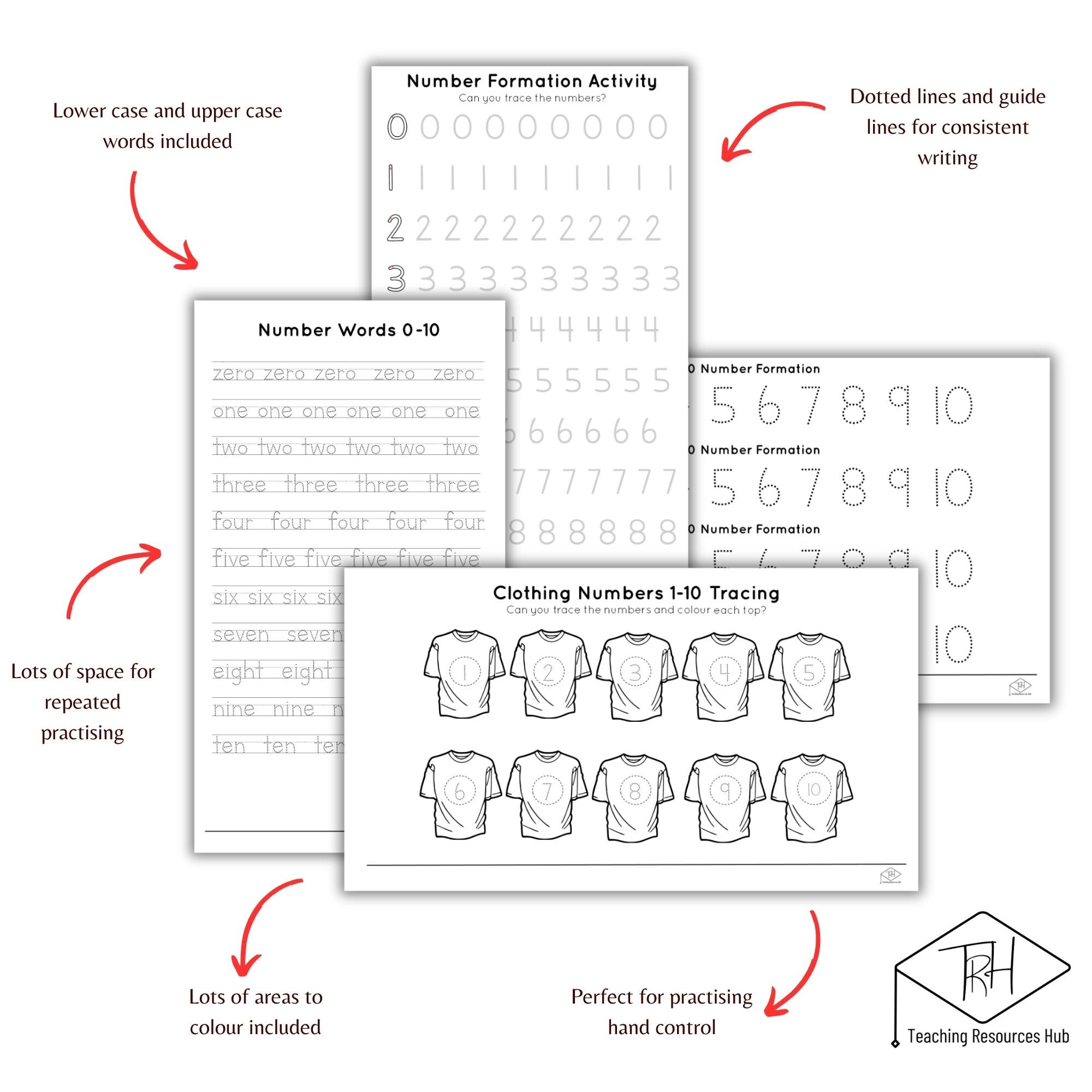 Full Tracing Numbers Bundle, Number Worksheets, Counting Numerals ...