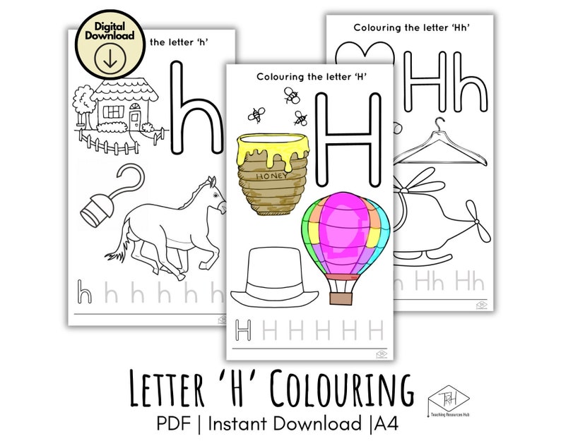 Phonics Alphabet Letter H Colouring Printable Coloring Pages - Etsy