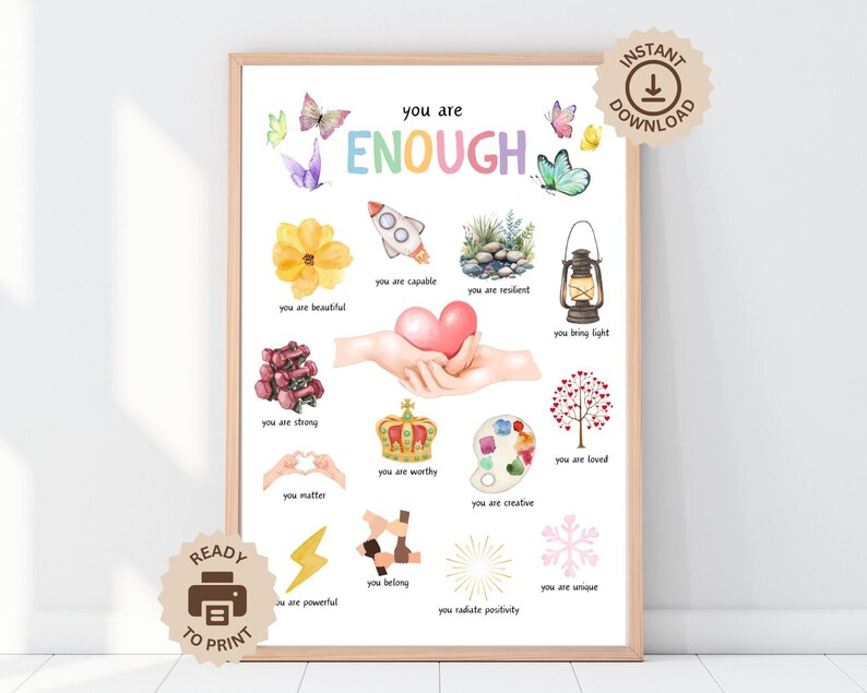 You Are Enough Poster, Therapy Office Counselor Decor, Growth Mindset ...