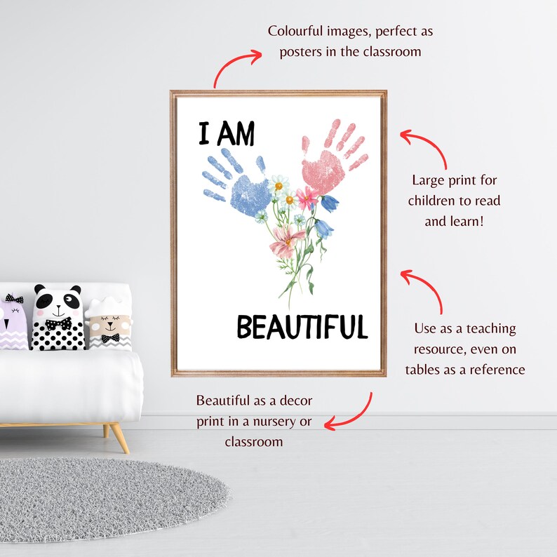 I Am Beautiful Affirmation Poster, Motivational Inspirational Wall Art ...