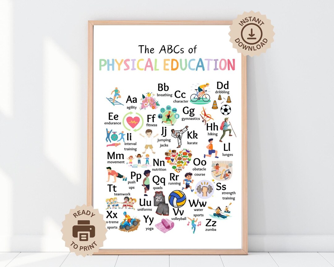 The Abcs of PE Poster, Physical Education Teacher Wall Art Print ...