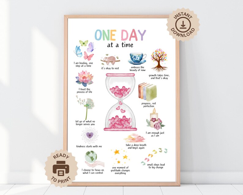 One Day at a Time Poster, Therapy Office Counselor Decor, Growth ...