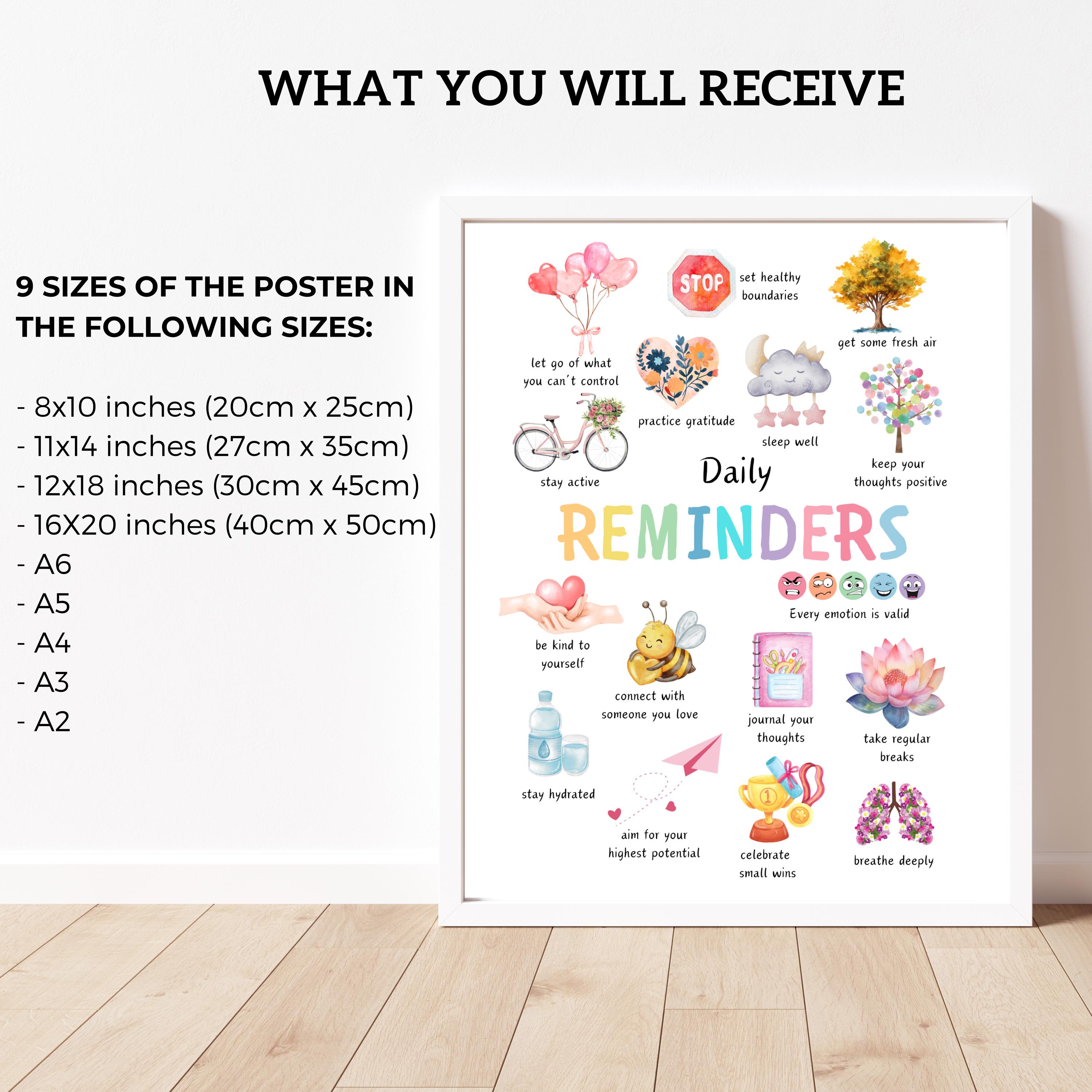 Daily Reminders Poster, Therapy Office Decor, Positive Affirmations ...