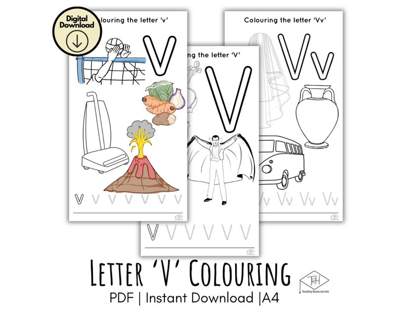 Phonics Alphabet Letter V Colouring Printable Coloring Pages - Etsy