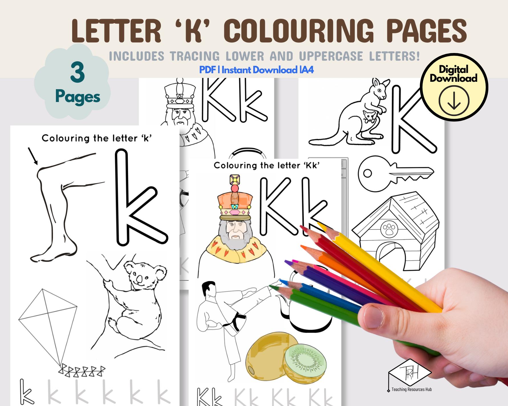 Phonics Alphabet Letter K Colouring Printable Coloring Pages A4 Toddler ...