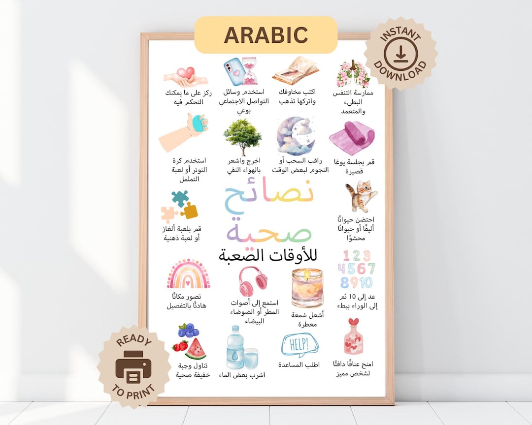 Wellness Tips Arabic Poster, Therapy Office Decor, Positive ...