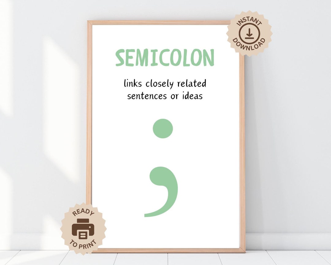 Semi Colon Punctuation Poster, English Classroom Decor, Educational ...