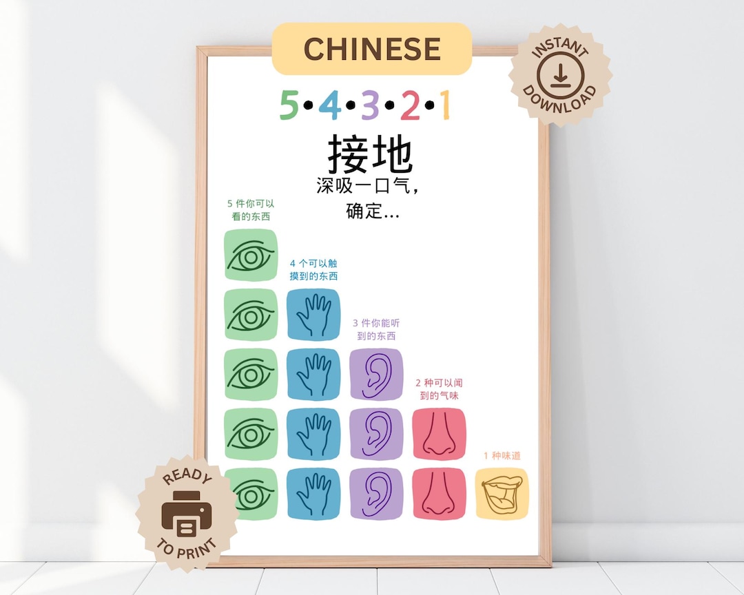 Grounding Techniques Chinese Poster, 54321 Anxiety Management School ...