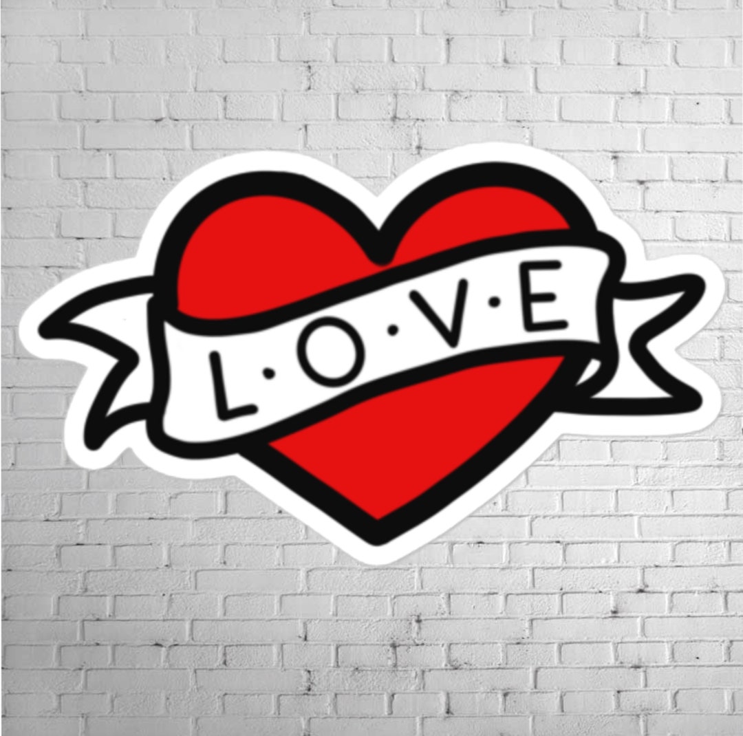 Love Heart Tattoo Style Sticker. Valentine’s Day Sticker. Cute Simple ...