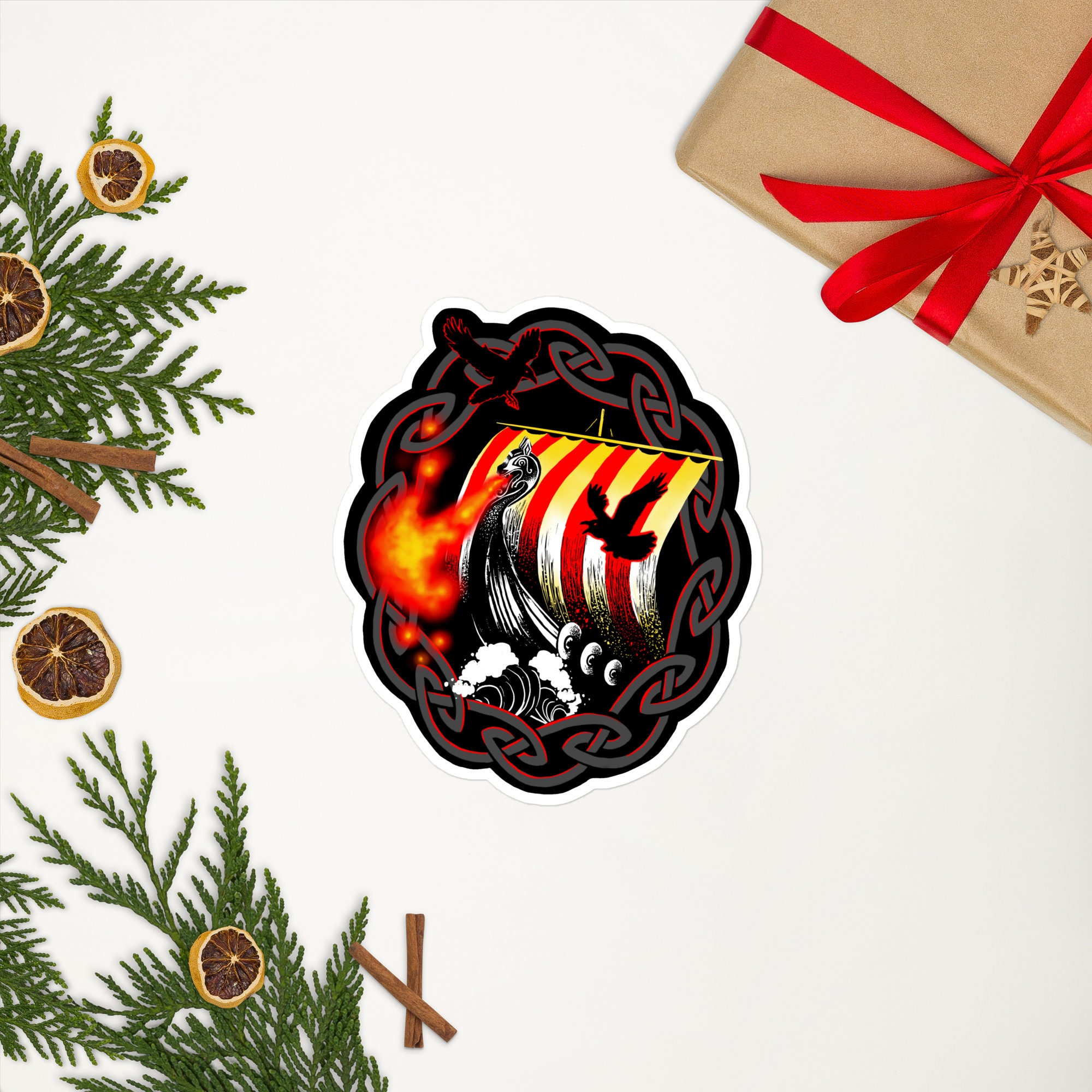 Viking Ship Sticker | Flaming Ship Sticker | Viking Sticker | Tattoo ...