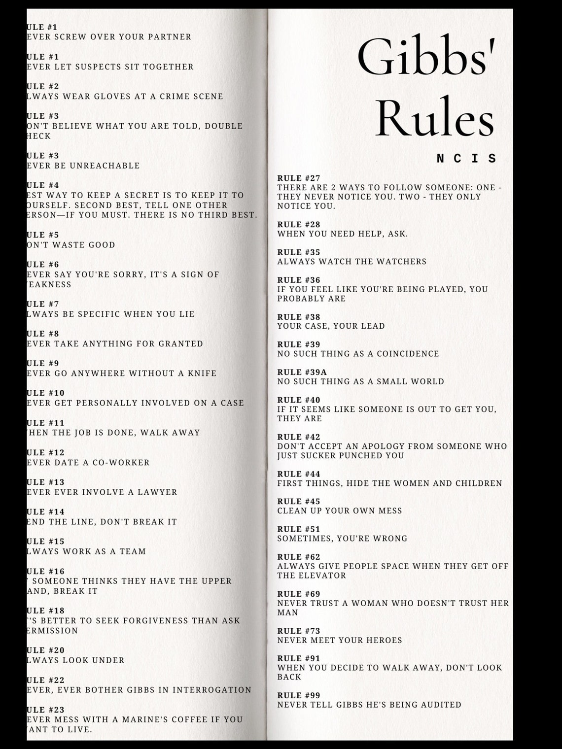 NCIS Gibb's Rules Digital Poster Instant Download - Etsy
