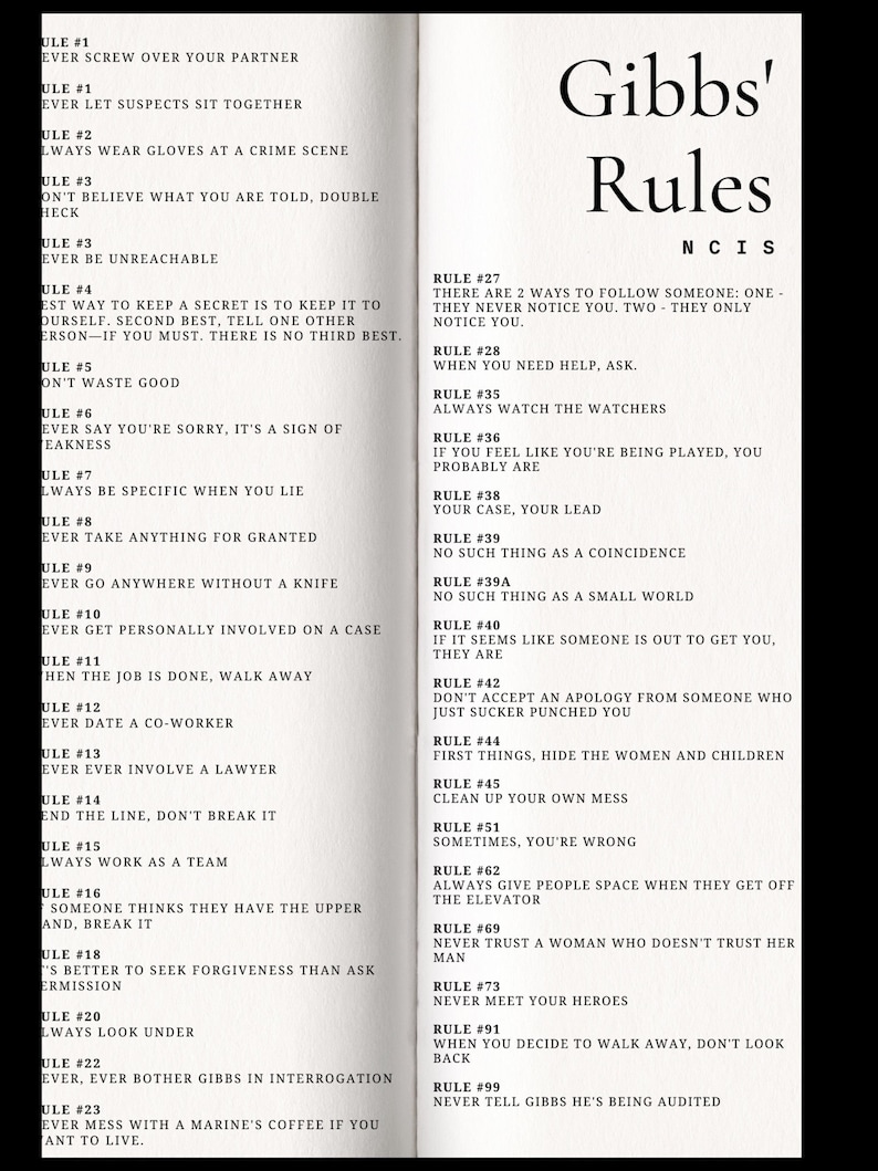 NCIS Gibb's Rules Digital Poster Instant Download - Etsy