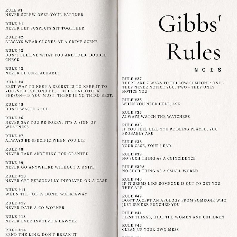 NCIS Gibb's Rules Digital Poster Instant Download - Etsy