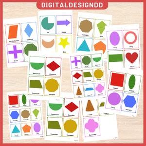 Shapes Flash Cards Montessori Cards Preschool Education Shapes Cards ...