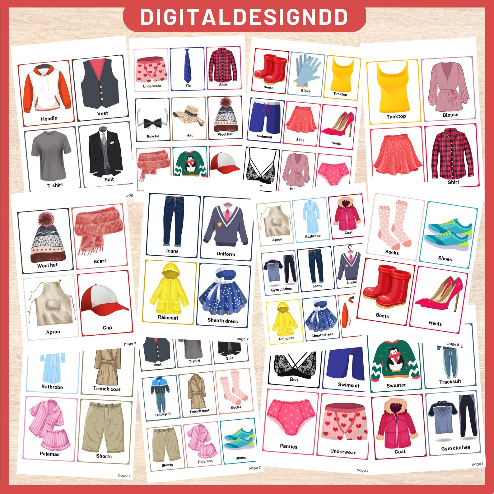 Clothes Flash Cards Montessori Cards Preschool Education Flash Cards ...