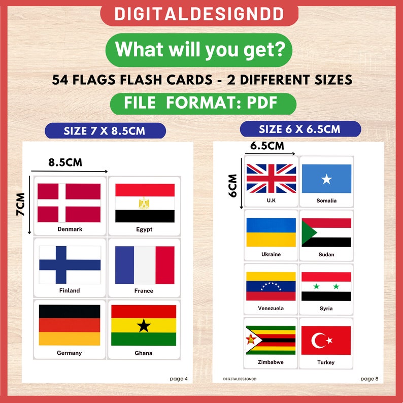 Country Flag Flash Cards Montessori Cards Preschool Education Flash ...
