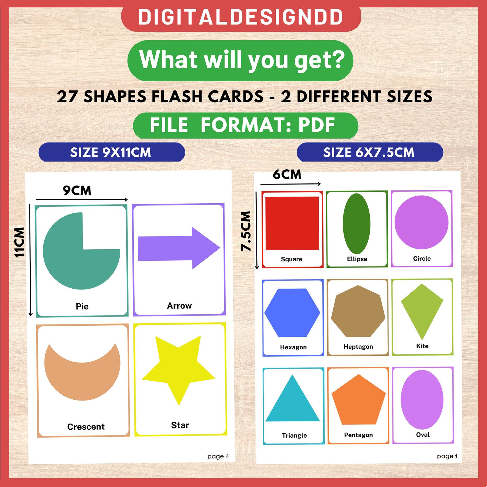 Shapes Flash Cards Montessori Cards Preschool Education Shapes Cards ...