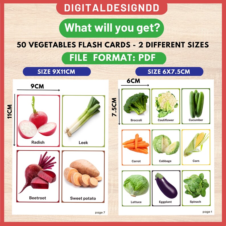 Printable Vegetable Flash Cards | Montessori Learning Cards for ...