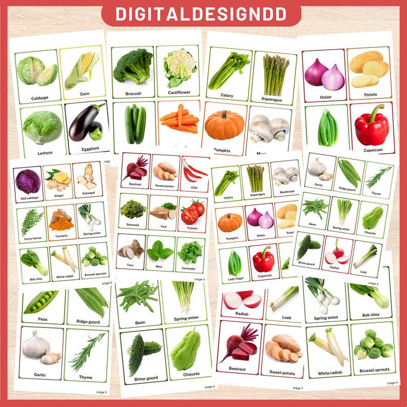 Printable Vegetable Flash Cards | Montessori Learning Cards for ...