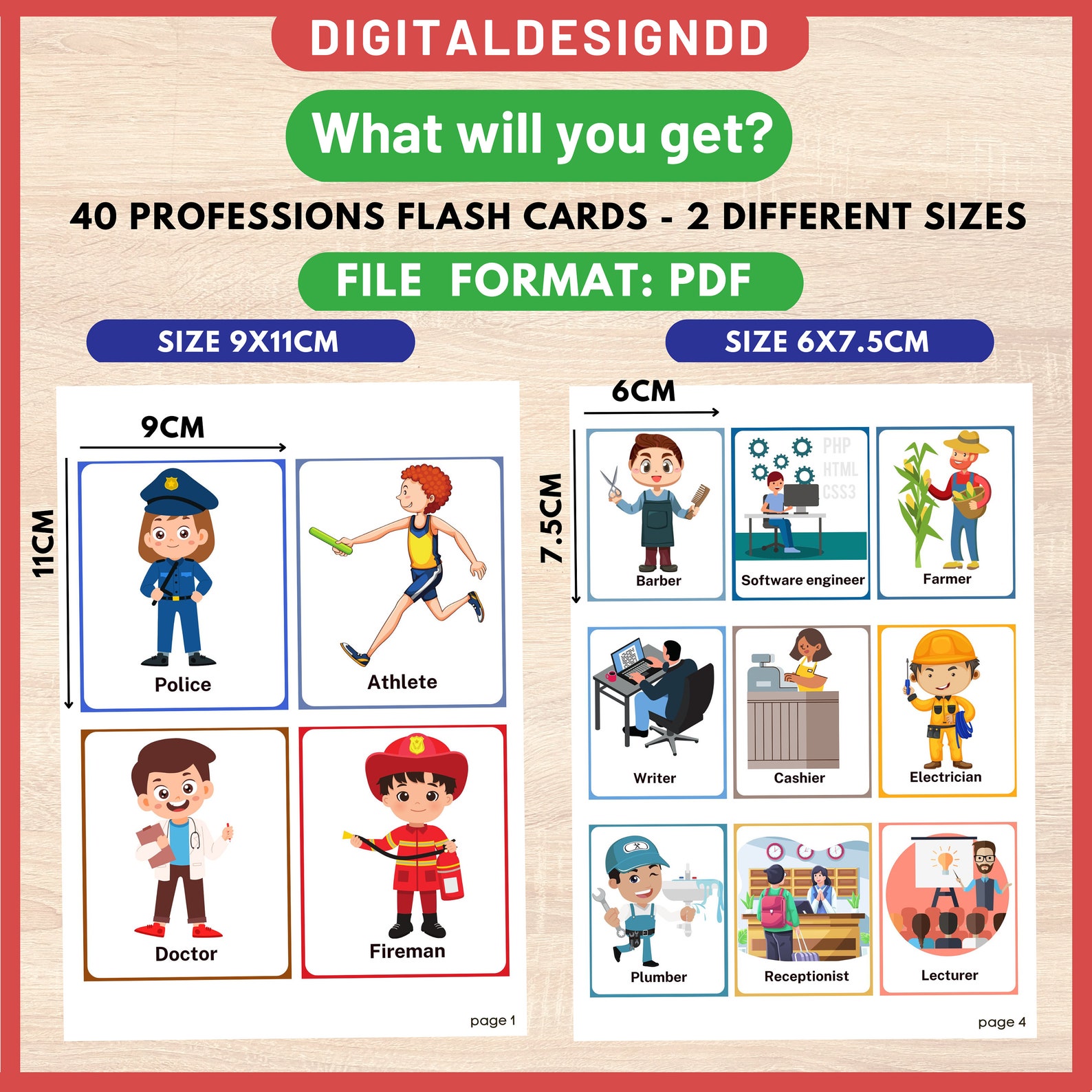 Professions Flash Cards Montessori Cards Preschool Education Flash ...