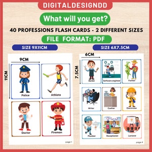 Professions Flash Cards Montessori Cards Preschool Education Flash ...