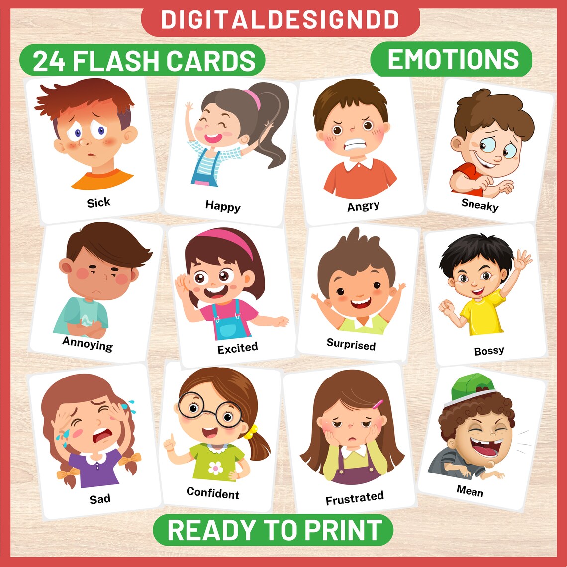 Printable Emotions Flash Cards | Montessori Feelings Cards PDF | Kids ...