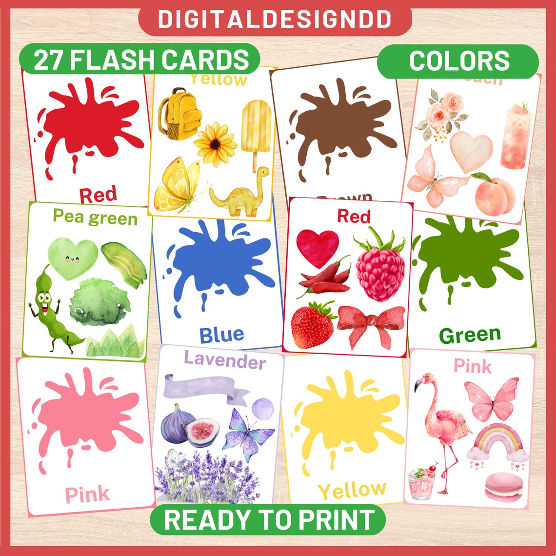 Colors Flash Cards Montessori Cards Preschool Education Flash Cards ...