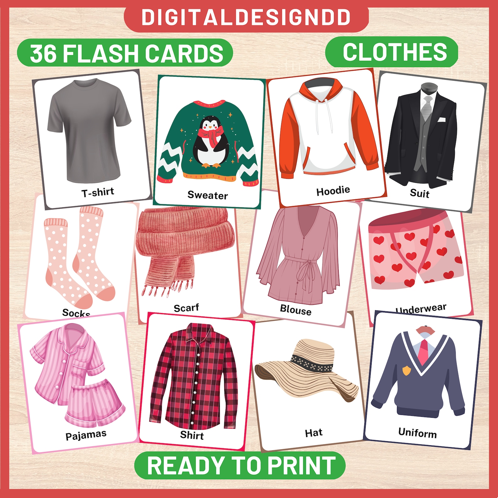 Clothes Flash Cards Montessori Cards Preschool Education Flash Cards ...