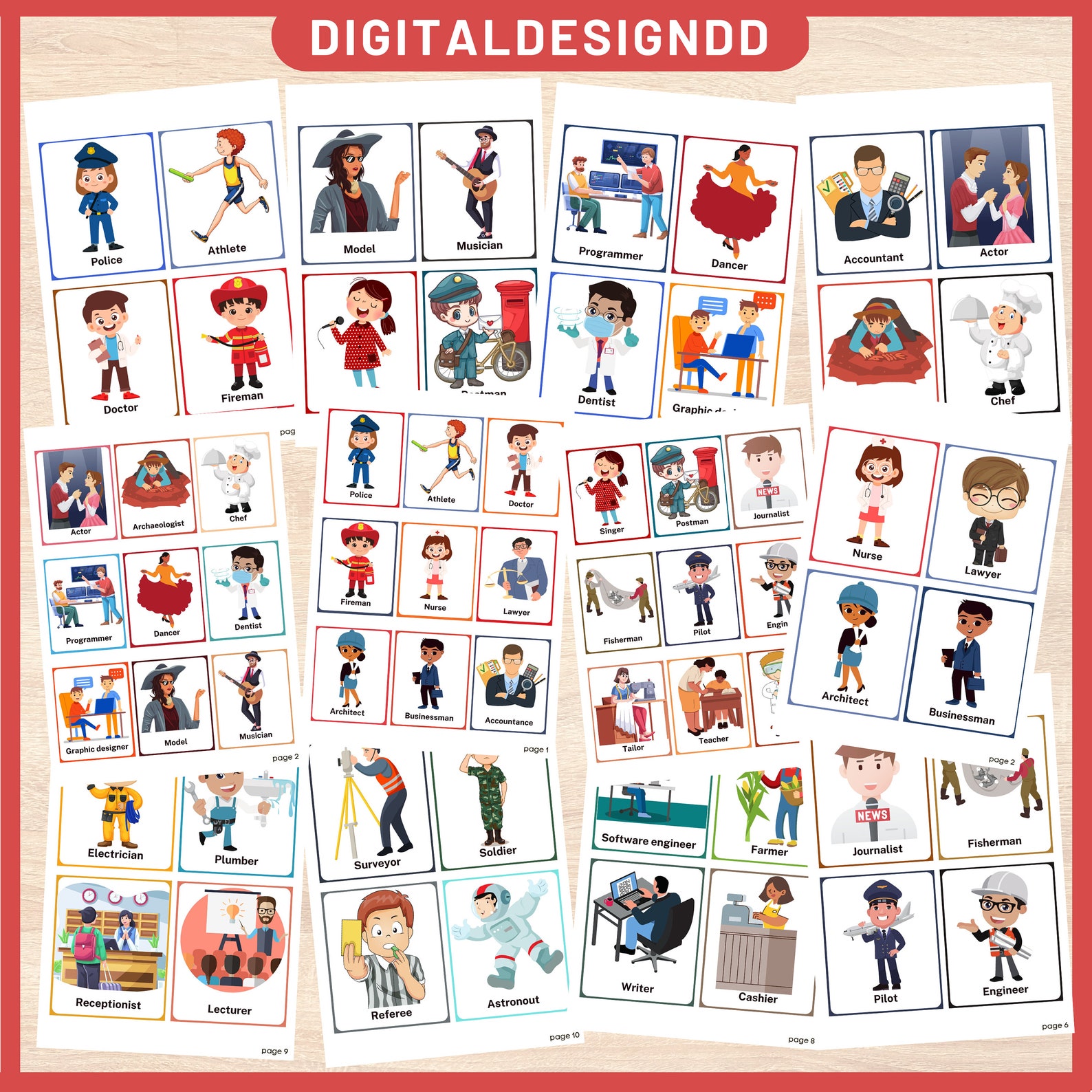 Professions Flash Cards Montessori Cards Preschool Education Flash ...