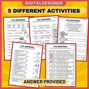 PDF CVC Simple Sentence Worksheet for Kids, English Reading Simple ...