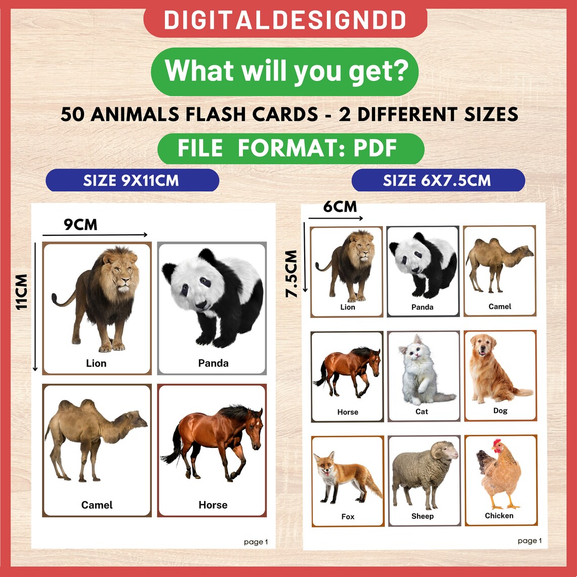 Animals Flash Cards Montessori Cards Preschool Education Flash Cards ...
